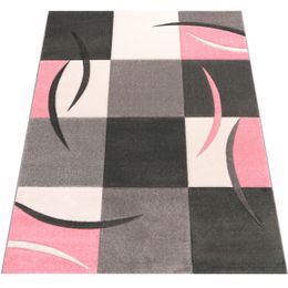 Teppich Paco Home "Lara 235" Gr. 7, pink, B:240cm H:16mm L:330cm, Kunstfaser, Teppiche, Kurzflor, modernes Design, Pastell-Farben, mit Konturenschnitt