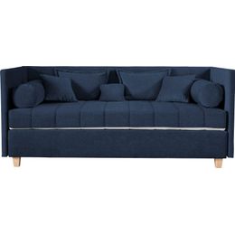 Schlafsofa Alina "Kona", blau (dunkelblau tcm 96), B:201cm H:90,5cm T:101cm, Struktur fein TCM (100% Polyester), Sofas, Schlafsofa, 7-Zonen Taschenfederkernmatratze, Zierkissen-Set und Schlummerrollen