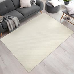 Teppich Paco Home "Rotterdam 591" Teppiche Gr. B: 220 cm 1 St., 4 mm, L: 340 cm, beige (creme) Kurzflor, Uni Farben, Rauten Muster, 3D Effekt, weich & kuschelig