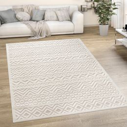 Teppich Paco Home "Livorno 673" Teppiche Gr. B: 240 cm 1 St., 14 mm, L: 340 cm, beige (creme) Uni-Farben, Scandi, Rauten Muster, Hoch-Tief Effekt, Outdoor geeignet