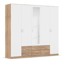 Kleiderschrank Rauch "Schrank Garderobe Wäscheschrank GAMMA in 3 Breiten" Schränke Gr. B/H/T: 226 cm x 210 cm x 54 cm, 5 St., weiß (eiche sonoma, alpinweiß) viel Stauraum mit 6 Schubladen, Spiegel TOPSELLER MADE IN GERMANY