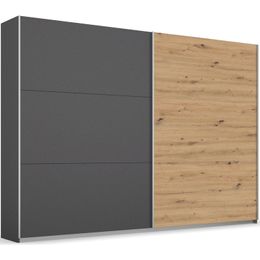 Schwebetürenschrank Rauch "Kleiderschrank Garderobe Schlafzimmerschrank TOPSELLER AURELIO" Schränke Gr. B/H/T: 261 cm x 210 cm x 59 cm, 2 St., grau (graumetallic, eiche artisan) in geradlinigem Design mit Dekor- oder Hochglanz-Front MADE IN GERMANY