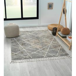 Teppich MyFlair MÖBEL & ACCESSOIRES "Nelia" Teppiche Gr. B: 200 cm 1 St., 15 mm, L: 290 cm, beige Fransenteppich Kurzflor, mit Hoch-Tief Effekt, Microfaser, Fransen