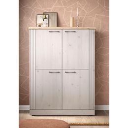 Highboard Home Affaire "Country Höhe 160 cm u. Breite 118 cm, Kommode mit 4 Türen", beige (eiche meringa nb, eiche cadiz nb), B:118cm H:160cm T:44cm, Sideboards, Schrank im Landhausstil, viel Stauraum, mit Metallgriffe, MDF-Rahmen