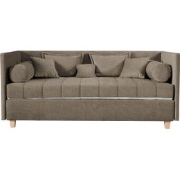 Schlafsofa Alina "Kona", grau (beigegrau tcm 149), B:201cm H:90,5cm T:101cm, Struktur fein TCM (100% Polyester), Sofas, Schlafsofa, 7-Zonen Taschenfederkernmatratze, Zierkissen-Set und Schlummerrollen
