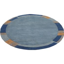 Wollteppich LUXOR living "India" Teppiche Gr. Ø 150 cm 1 St., 20 mm, blau reine Wolle, handgeknüpft, mit Bordüre