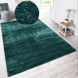 Hochflor-Teppich Home Affaire "Malin" Teppiche Gr. B: 160 cm 1 St., 43 mm, L: 230 cm, grün (emerald) Shaggy in Uni-Farben, einfarbig, leicht glänzend, besonders weich