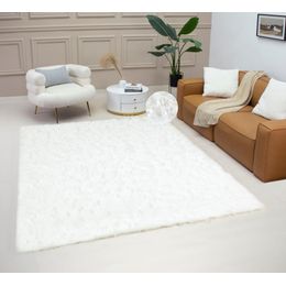 Fellteppich Home Affaire "Dena, Hochflor Teppiche, kuschelig weich" Teppiche Gr. B: 60 cm 1 St., 60 mm, L: 90 cm, weiß Fellteppich Kunstfell, Uni-Farben, Wohnzimmer, Schlafzimmer, Esszimmer