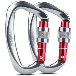 Kletterkarabiner, 2 Stück, selbstsichernder Karabiner, Aluminium-Edelstahl-D-Ring-Karabiner zum Klettern und Abseilen, Hunde sperren,