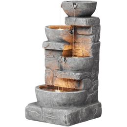 Teamson Home 84,5 cm Kaskadierende Schalen & Gestapelte Steine LED Outdoor-Wasserbrunnen für Außenbereiche, Steingrau