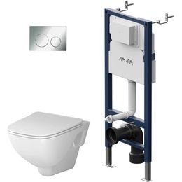 Am.pm - Vorwandelement II12709 inkl. Drückerplatte II90151 + Wand wc CXA1700SC ohne Spülrand + WC-Sitz mit Soft-Close-Absenkautomatik - Weiß, Chrom