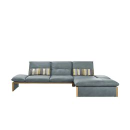 Koinor Leder-Ecksofa mit Massivholzrahmen aus Wildeiche Humfrey ¦ blau ¦ Maße (cm): B: 314 H: 93 T: 159