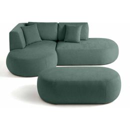 Santorini - 4-sitzer modulares ecksofa links + hocker - aus strukturiertem stoff - grün