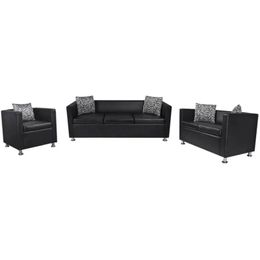 Sofa-Set Kunstleder 3-Sitzer + 2-Sitzer + Sessel Schwarz vidaXL