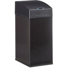 Sensor Mülleimer, Automatikdeckel, Inneneimer mit Griff, hygienisch, 7 l, Stahl, hbt: 35 x 15 x 20 cm, schwarz - Relaxdays