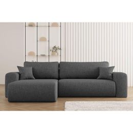 Kaiser Ecksofa mit Schlaffunktion und Stauraum für Bettzeug, L-förmiges Sofa, Capri Stoff Neve Links Dunkelgrau