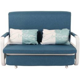 Schlafsofa HHG-525, Schlafcouch Couch Sofa, Schlaffunktion Bettkasten Liegefläche, 130x185cm Stoff/Textil dunkelblau