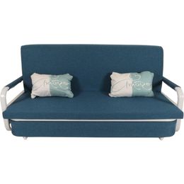 Schlafsofa HHG 530, Schlafcouch Couch Sofa, Schlaffunktion Bettkasten Liegefläche, 190x185cm Stoff/Textil dunkelblau