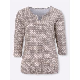 WITT Damen 3/4-Arm-Shirt mit Gummizug am Saum, sesam-ecru-bedruckt, Größe 38