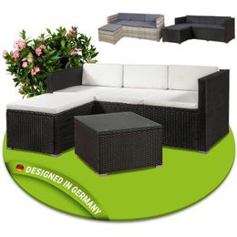 Juskys - Polyrattan Lounge Punta Cana m – Sitzgruppe für 3-4 Personen – Schwarz / Creme – Gartenmöbel Set / Gartenlounge mit Sofa, Tisch & Hocker