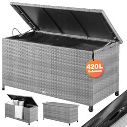 Casaria - Gartenbox Auflagenbox mit Rollen 420L Stauraum UV-beständig Handgriffe Gasdruckfeder Wetterfest 122x56cm Garten Balkon Aufbewahrungsbox Grau