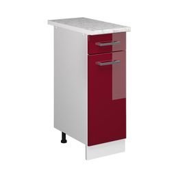 Unterschrank R-Line, Bordeaux Hochglanz, 30 cm mit Schublade, mit Arbeitsplatte VICCO