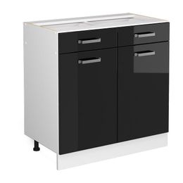 Unterschrank R-Line, Schwarz Hochglanz, 80 cm mit Schubladen und Türen, ohne Arbeitsplatte VICCO