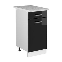 Unterschrank R-Line, Schwarz Hochglanz, 40 cm mit Schublade, mit Arbeitsplatte VICCO