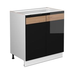 Spülenunterschrank Fame-Line, Schwarz Eiche hochglanz, 80 cm mit Regal, ohne Arbeitsplatte VICCO