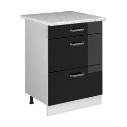 Unterschrank R-Line, Schwarz Hochglanz, 60 cm mit Schubladen VICCO