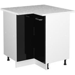 Eckschrank für Haushaltsgegenstände R-Line, Schwarz Hochglanz, 75.6 cm mit Tür, mit Arbeitsplatte, VICCO