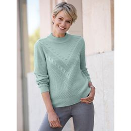 WITT Damen Stehkragenpullover mit Strickmuster vorne, kalkmint, Gr&ouml;&szlig;e 38