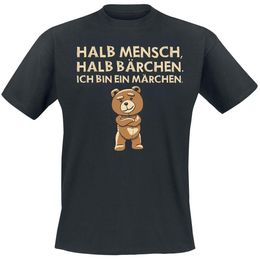 Tierisch Halb Mensch, halb B&auml;rchen. Ich bin ein M&auml;rchen. T-Shirt schwarz in M T1915, B&C #E150, schwarz