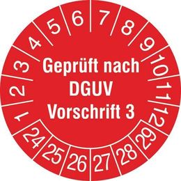 SafetyMarking® SafetyMarking 31.C2100.24-29 Prüfplakette Geprüft nach DGUV Vorschrift 3 2024-2029 Rot/Weiß Folie selbstklebend (Ø) 2 cm 2 cm 500 St.