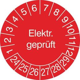 SafetyMarking® SafetyMarking 31.3654.24-29 Prüfplakette Elektrisch geprüft 2024-2029 Rot/Weiß Folie selbstklebend (Ø) 3 cm 3 cm 500 St.