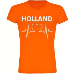 multifanshop Damen T-Shirt - Holland - Herzschlag - Druck weiß - Frauen