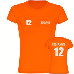 multifanshop Damen T-Shirt - Niederlande - Trikot Nummer 12 - Druck weiß - Frauen