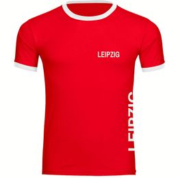 multifanshop® Kontrast T-Shirt - Leipzig - Brust & Seite - Druck weiß