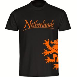 multifanshop Kinder T-Shirt - Netherlands - Löwe seitlich - Druck orange - Kind