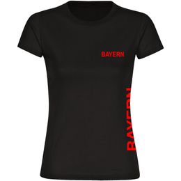 multifanshop Damen T-Shirt - Bayern - Brust & Seite - Druck rot - Frauen