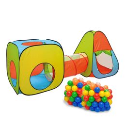 LittleTom 3er Bällebad Zelt 200 Baby Bälle PopupTunnel Kinderzelt Spielzelt 260x90x100cm