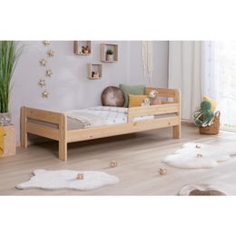 Ticaa Einzelbett Kinderbett Jugendbett, Bennet mit Rausfallschutz & Lattenrost für Schlafzimmer, Kinderzimmer Kiefer Massivholz Bettgestell 90 x 200 cm