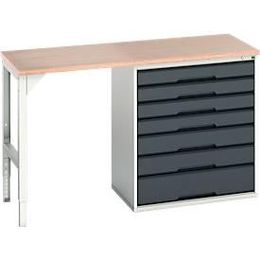 Unterbauwerkbank Bott verso, Multiplex-Platte, 7 Schubladen, B 1500 x T 600 x H 930 mm, Lichtgrau / Anthrazitgrau