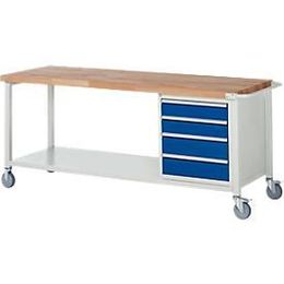 Rau Werkbank Serie 8162, fahrbar, 4 Schubladen, B 2000 x T 700 x H 880 mm