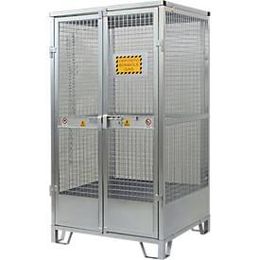 Justrite Gasflaschenlager, verzinkt, abschließbar, bis 9/12 Gasflaschen, B 2100 x H 1130 x T 960 mm, 155 kg, stahlgrau