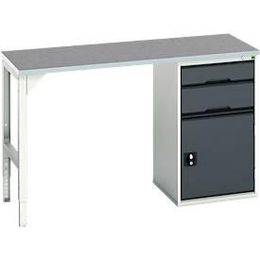 Unterbauwerkbank Bott verso, Linoleum-Platte, 2 Schubladen, 1 Tür, 1 Ablageboden, B 1500 x T 600 x H 930 mm, Lichtgrau / Anthrazitgrau