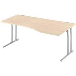 Schäfer Shop Schäfer Shop Select Schreibtisch COMBITEC, Freiform, Ansatz rechts, C-Fuß, B 1800 x T 1000/800 x H 677-817 mm, Ahorn/weißaluminium