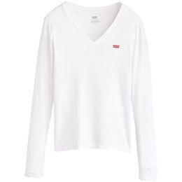 Levi's Levi's Shirt 'Essential Housemark Long Sleeve V-Neck Tee' Damen Gr&ouml;&szlig;e S rot / wei&szlig;