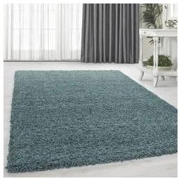 Hochflor-Teppich Home Affaire "Viva" Teppiche Gr. B: 400 cm 1 St., 45 mm, L: 500 cm, blau (aquamarin) Uni Farben, einfarbig, besonders weich und kuschelig