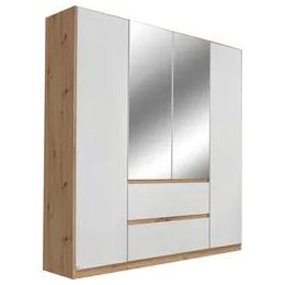 Drehtürenschrank Rauch "Kleiderschrank Schrank mit Spiegel Garderobe Garderobenschrank MAINZ" Schränke Gr. B/H/T: 181cm x 210cm x 54cm, 4 St., weiß (eiche artisan/alpinweiß) grifflose Front mit Spiegel, Außentüren Push-to-Open Funktion